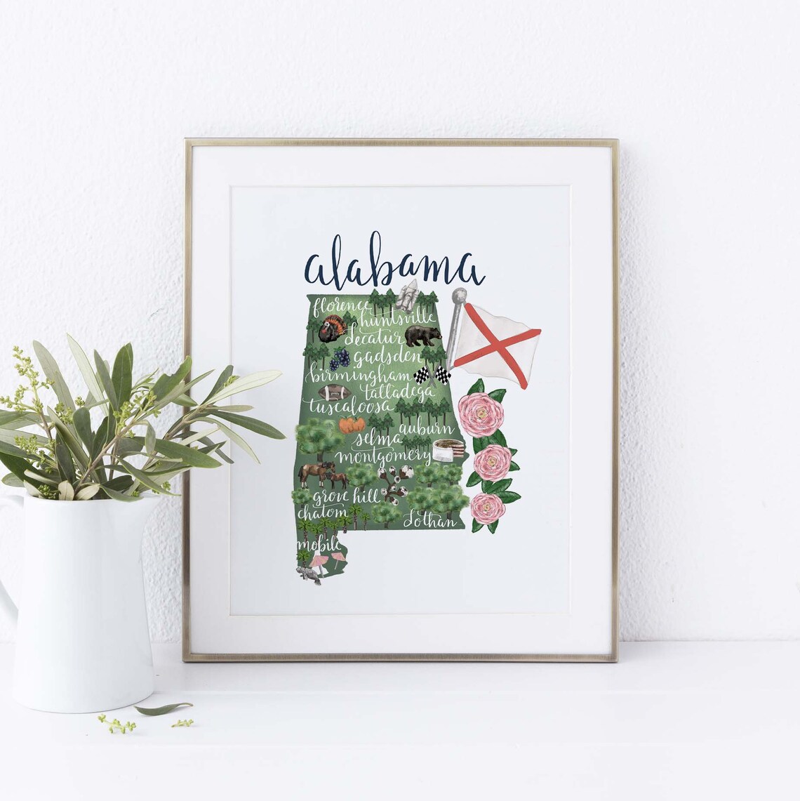 Alabama Home State Map Poster Illustrated AL Bama Gift Idea | Etsy