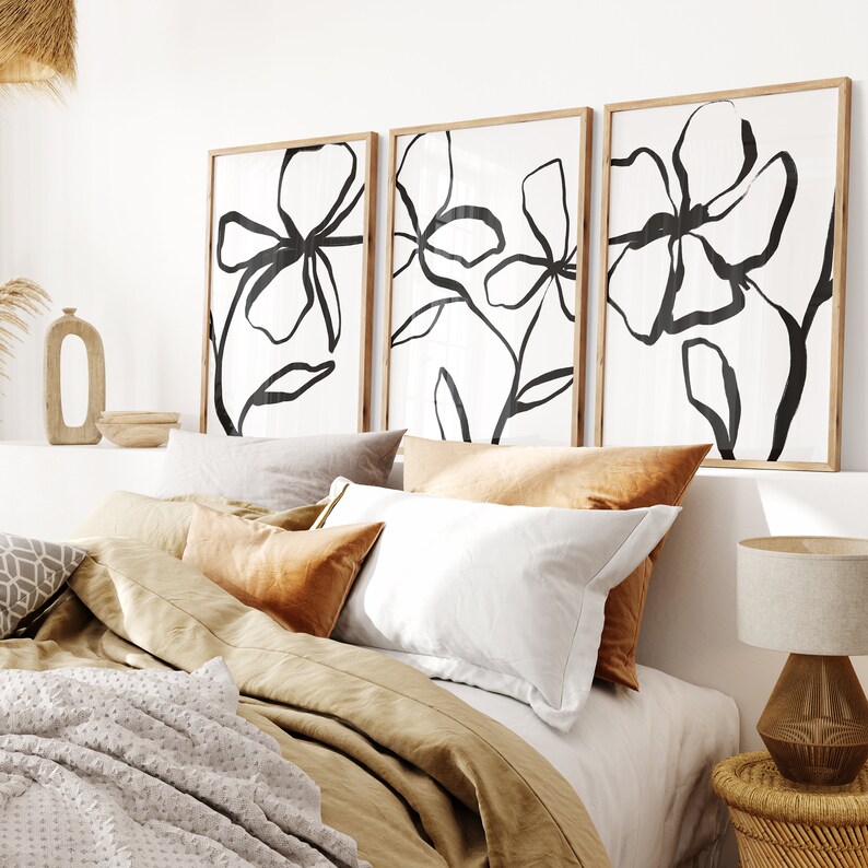 Botanical Art Set Modern Minimalist Boho Black & White Plant - Etsy