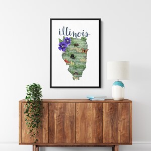 Illinois State Map Illustrated Hometown Landmark for Chicago, Home Gift ...