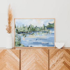 Lake Scene Art Lakefront Landscape Decor Modern Lakehouse Cabin Artwork ...