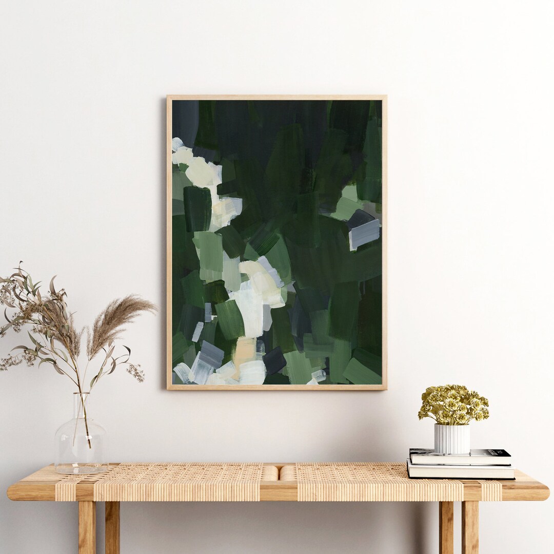 Green Abstract Print Modern Painting Dark Wall Artwork Hunter - Etsy