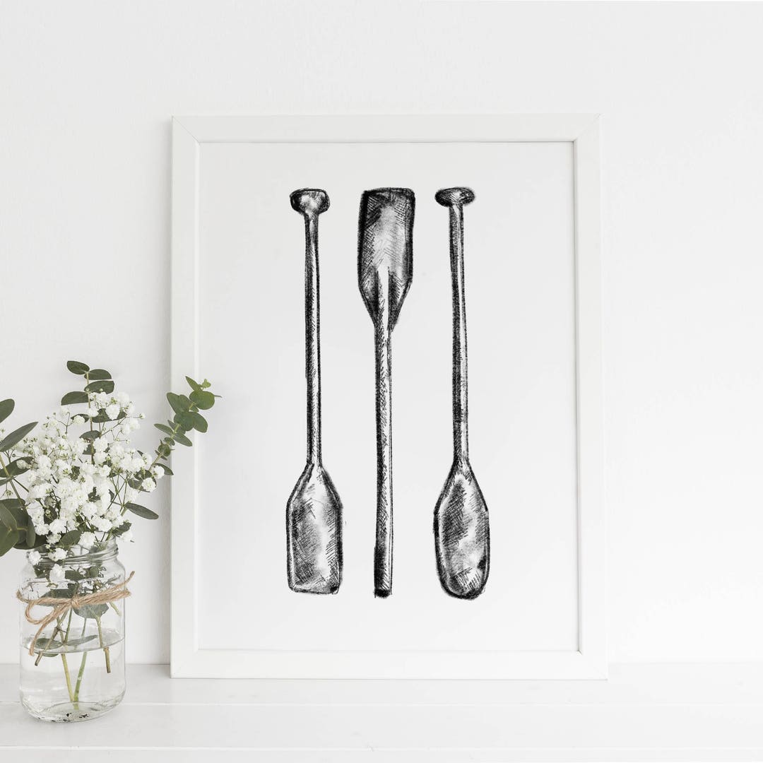 Canoe Paddle Nautical Wall Poster Illustration Lake House Life Decor ...