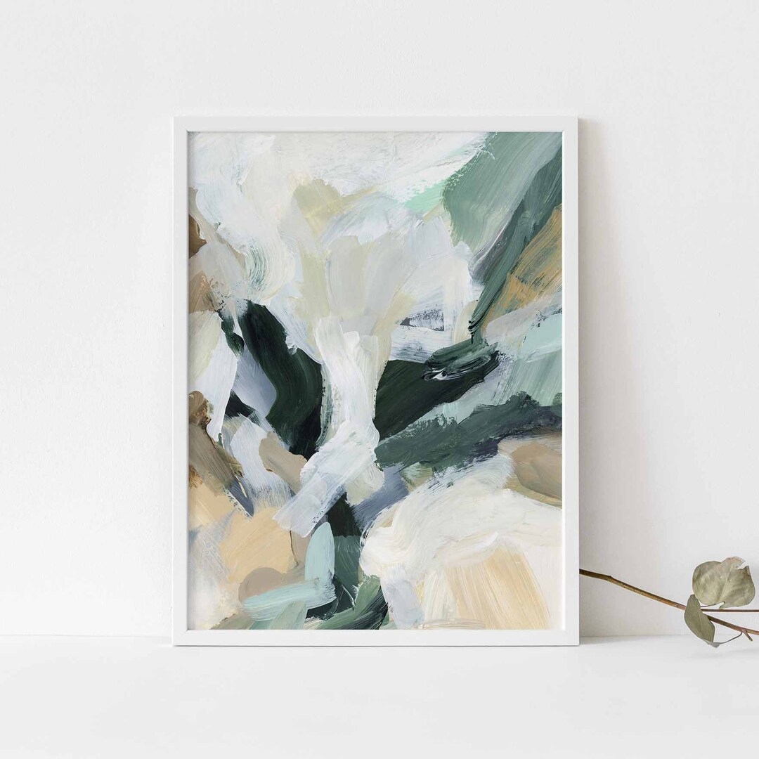 Green Abstract Painting Modern Art Large Statement Neutral Modern ...