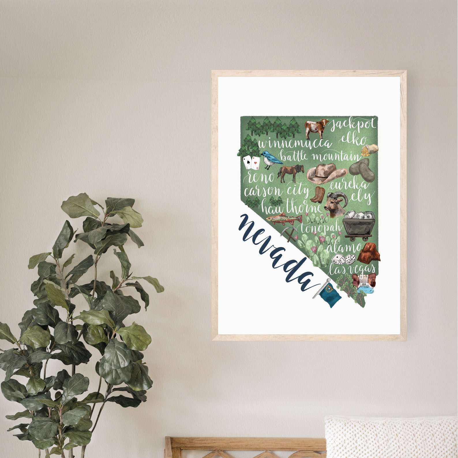 Nevada State Map Wall Art | Las Vegas NV Gift and Hometown Reno Artwork ...