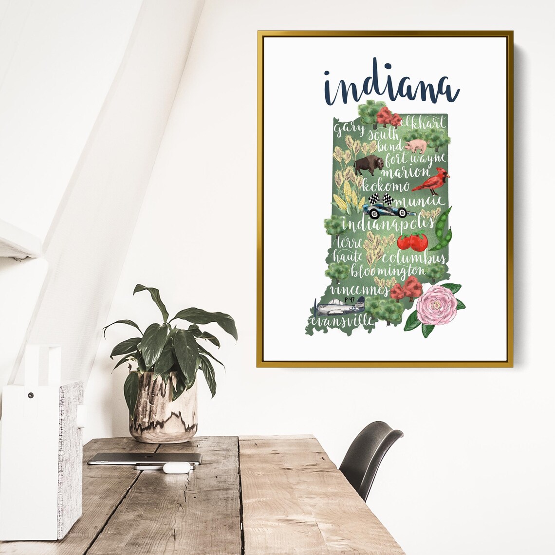 Indiana Map Home State Prints | Indianapolis Hoosier State Gift ...