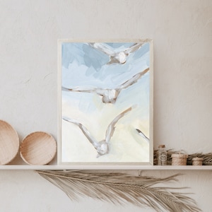 Modern Coastal Home Decor | Sea Gull Seabird Painting in Light Blue ...