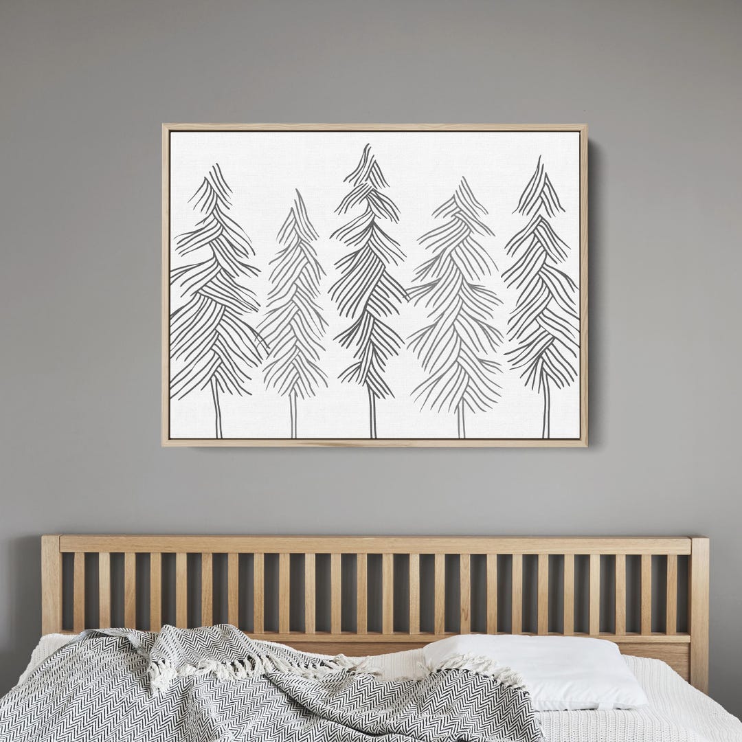 Modern Pine Tree Art | Gray and White Minimalist Winter Lodge Decor for ...