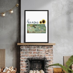 Kansas State Map Wall Poster Gift Illustration With Hometown Landmark ...