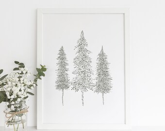 Nordic Pine Tree Art Modern Scandinavian Style Decor Forest | Etsy