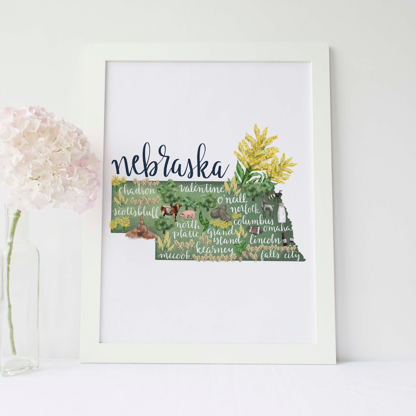 Nebraska Map Poster Home State Illustration Hometown Wall - Etsy