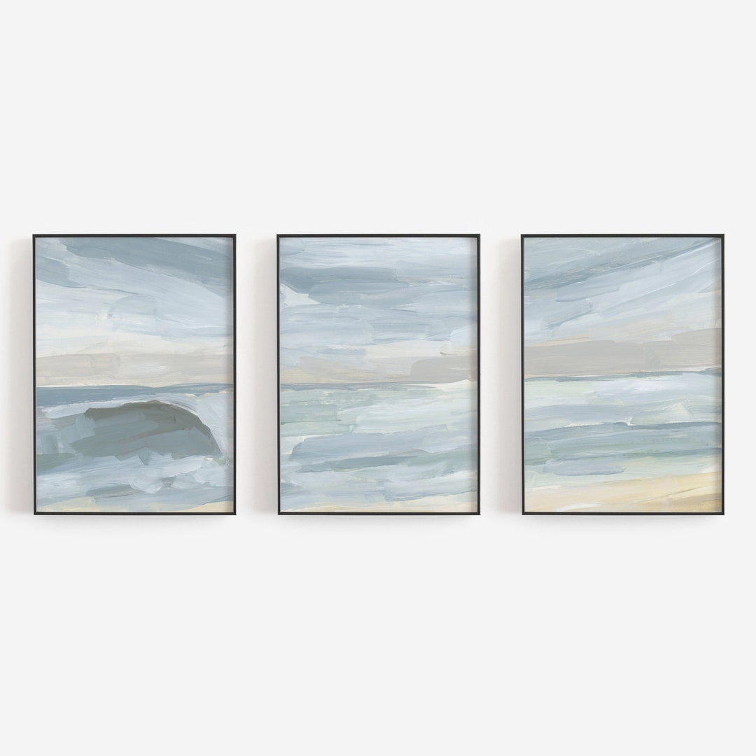 Ocean Painting Blue Wave Curling Print Set Beach House Decor - Etsy