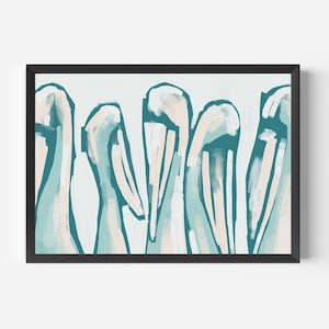 Turquoise Coastal Bird Decor | "pelican Gathering" - Art Print or ...