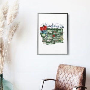 Washington State Map Gift | Illustrated Hometown Landmark Map, WA Wall ...