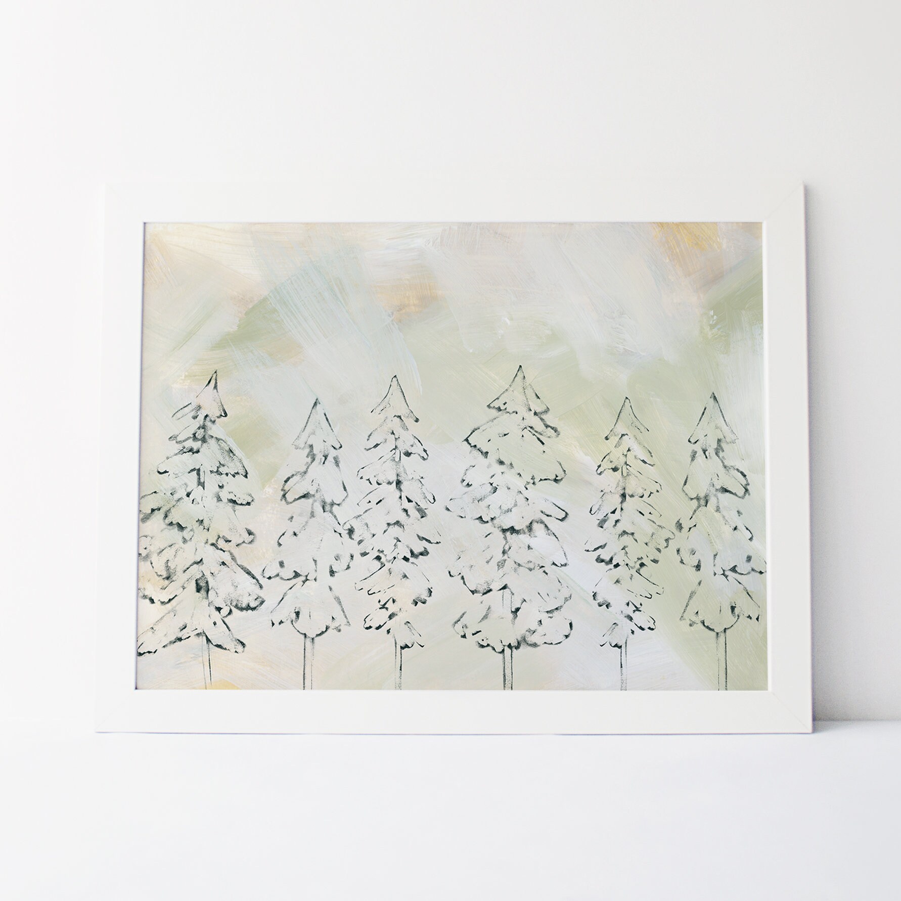 Evergreen Painting Modern Minimalist Tree Cabin Decor Forest - Etsy