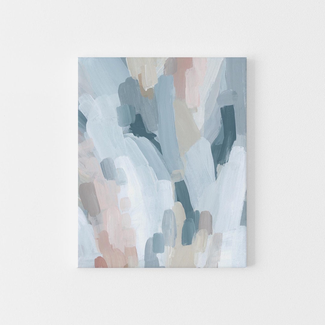 Light Pastel Blue Abstract Painting Modern Nursery Decor in Pink & Blue ...