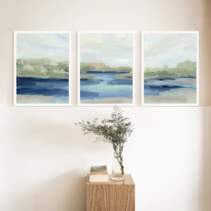 Lake Abstract Painting Seascape Water Scene Blue and Green Modern ...