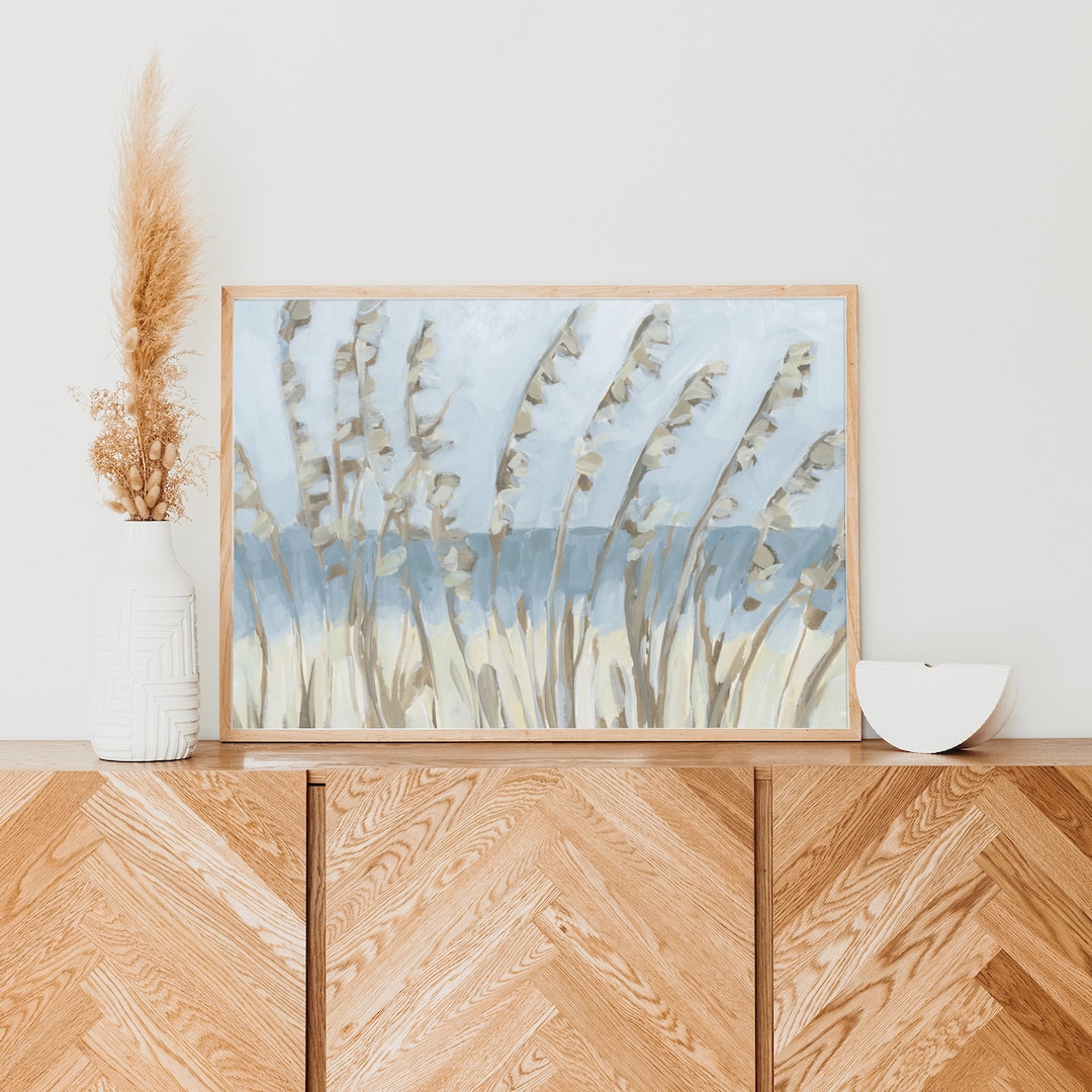 Sea Grass Painting | Beach Dune Artwork in Neutral Beige & Blue Coastal ...
