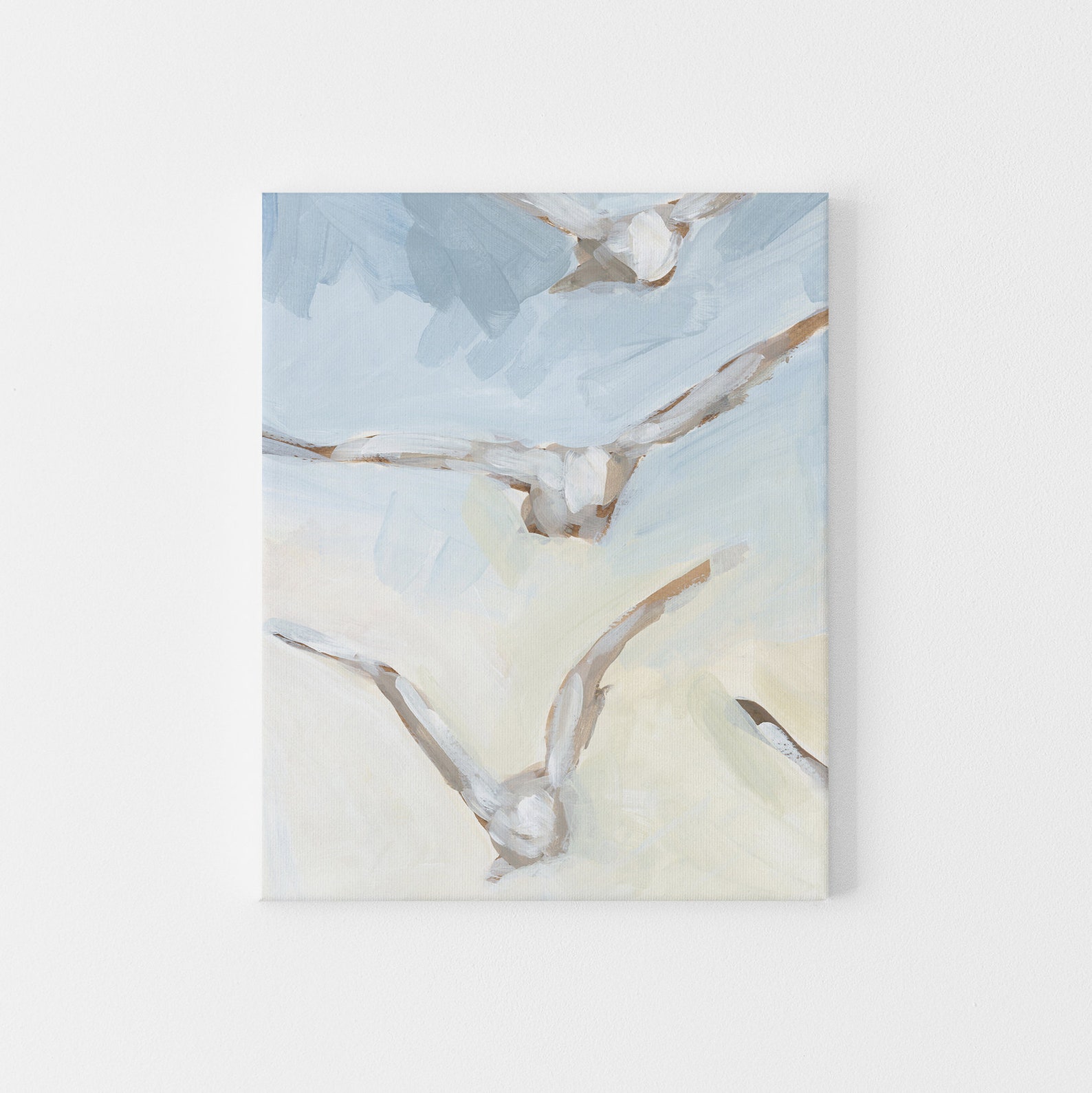 Modern Coastal Home Decor Sea Gull Seabird Painting Light Neutral Blue ...