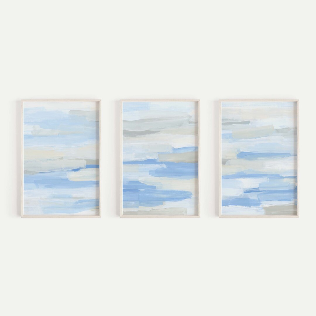 Light Blue Abstract Art Set Contemporary Beach House Coastal - Etsy