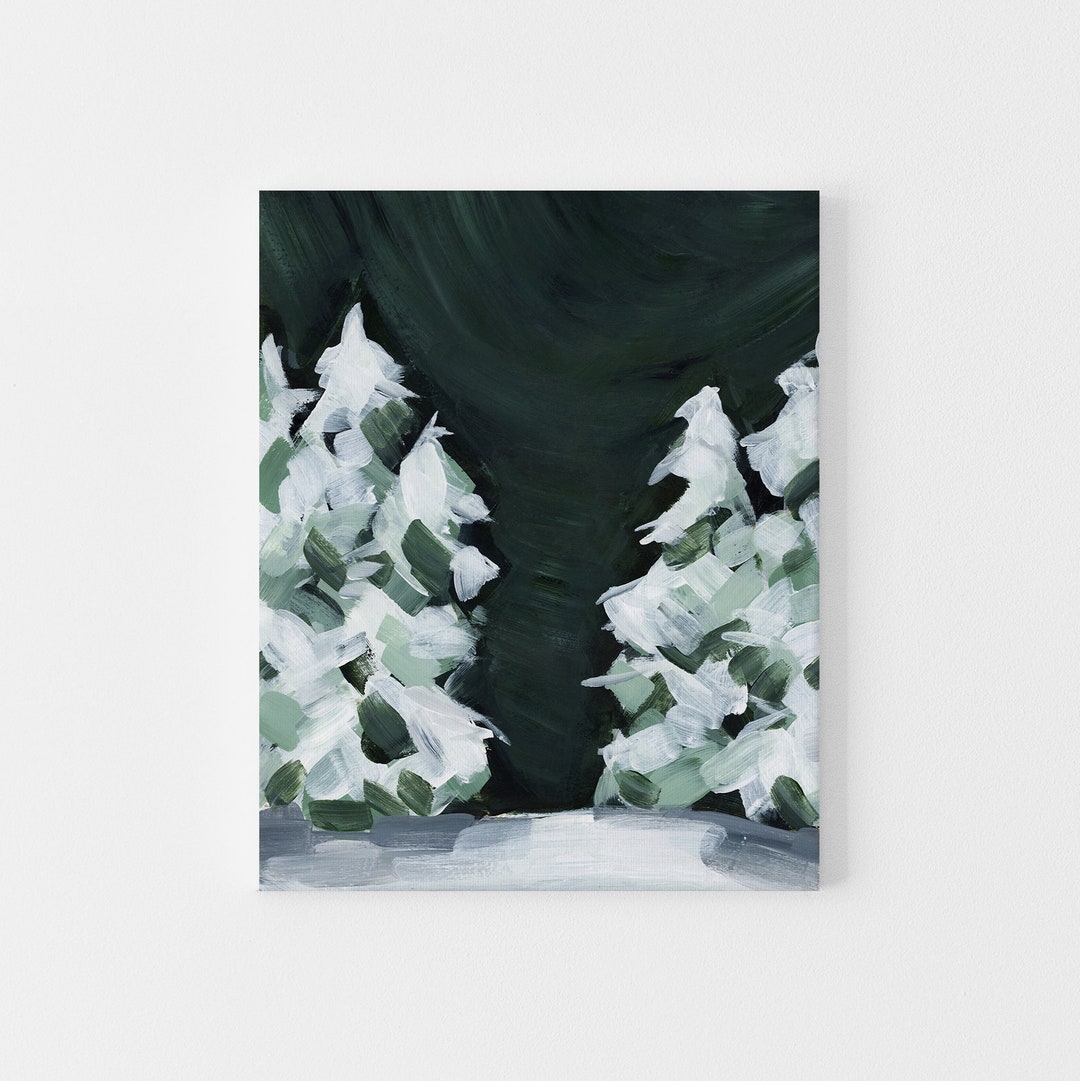 Snowy Spruce Tree Evergreen Painting "the Dark Winter Sky" – Art Print ...