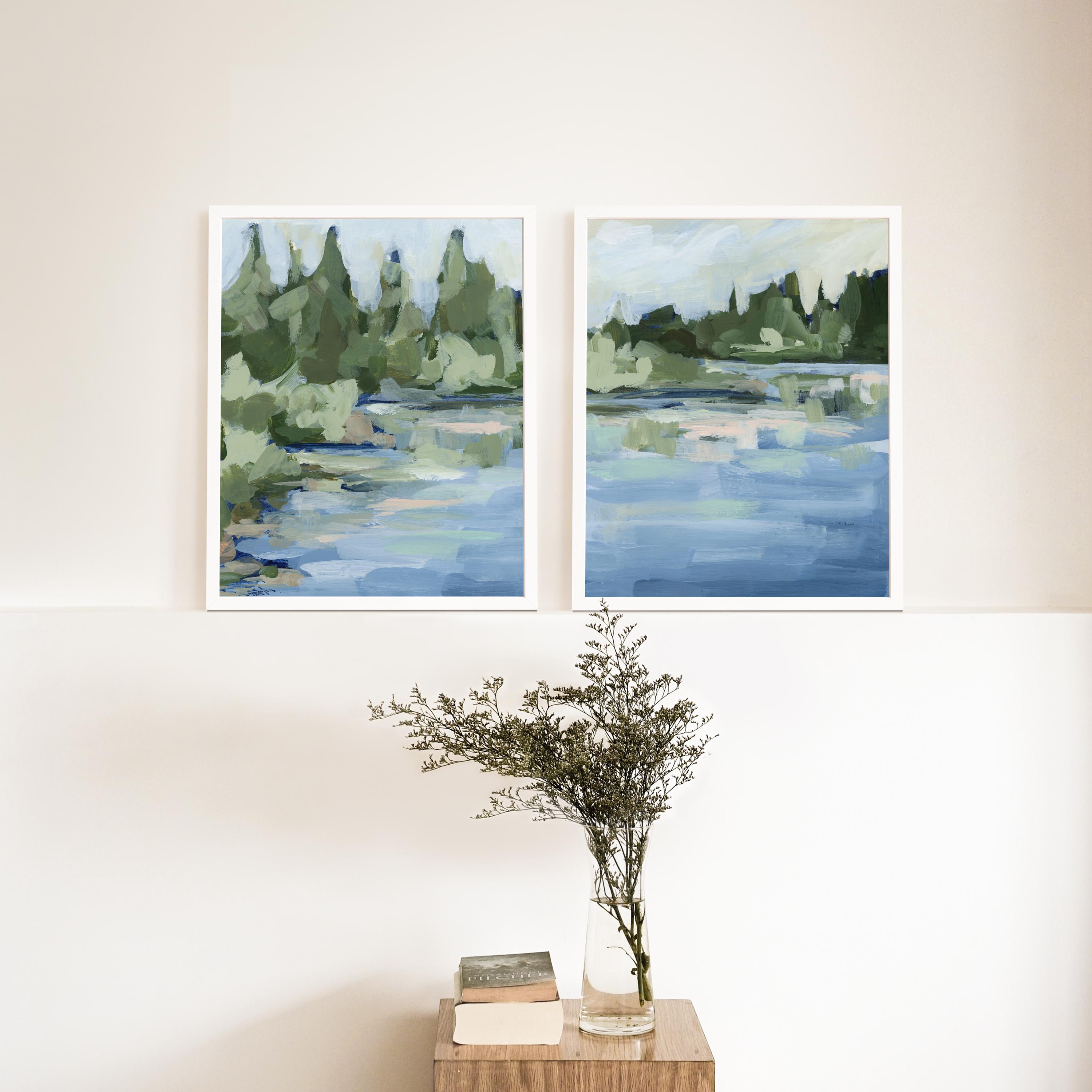 Lake Landscape Painting | "lakefront Views" - Set of 2 - Art Prints or ...