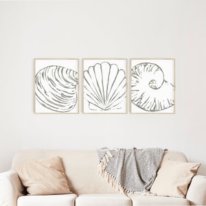 Shell Set Seashell Artwork | Modern Coastal Decor Beach House Triptych ...