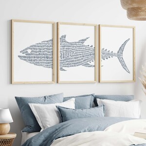 Tuna Fish Print Set | Atlantic Blue Fin for Nautical Decor Triptych ...