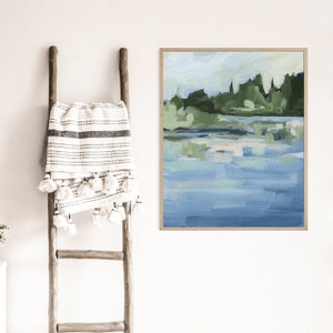 Lake Painting Lakeside Scene Landscape Artwork Lakefront Cabin Art ...