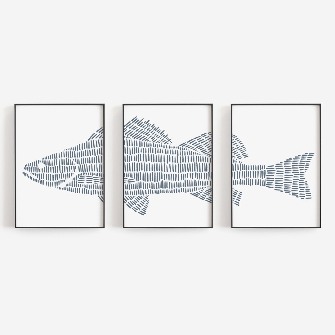 Lakehouse Wall Artwork Fisherman Lake Home Fishing Triptych Art perch ...