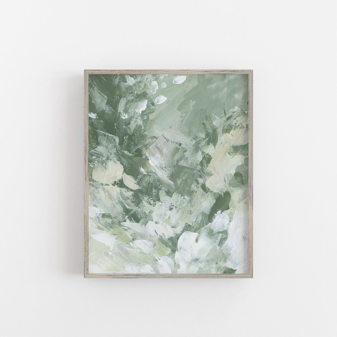 Abstract Forest Art Mossy Green Sage Large Living Room Statement ...