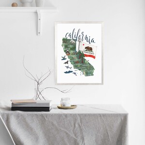 California Wall Print | State Map Artwork With Landmark Illustration ...