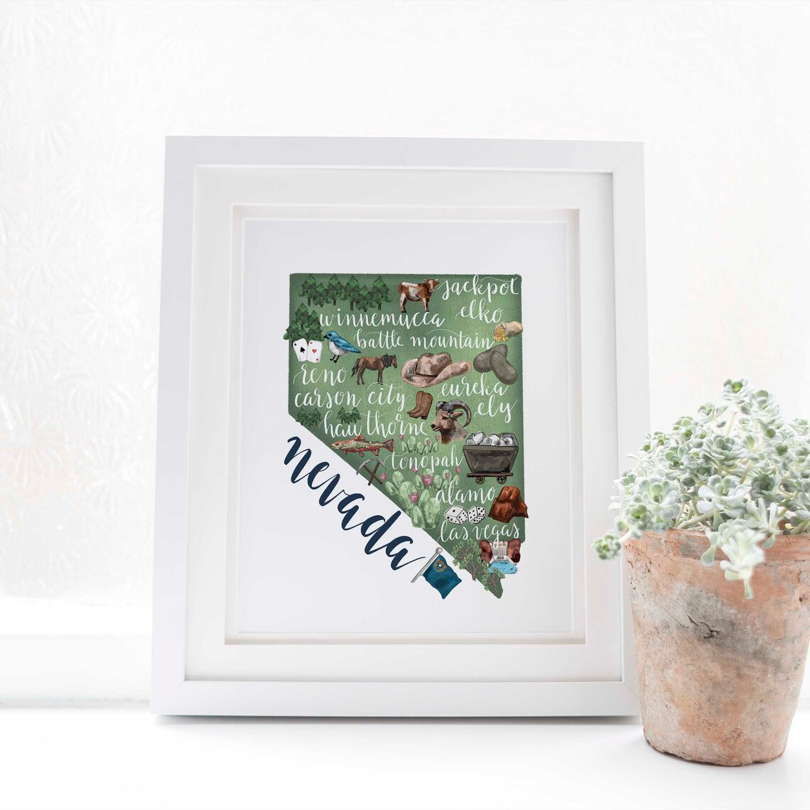 Nevada State Map Wall Art Las Vegas NV Gift Hometown Reno Art - Etsy