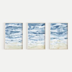 Wave Print Set Ocean Painting Sea Decor Beach House Statement Artwork ...
