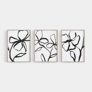 Botanical Art Set Modern Minimalist Boho Black & White Plant Line ...