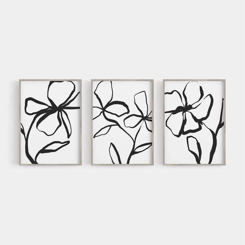 Botanical Art Set Modern Minimalist Boho Black & White Plant - Etsy