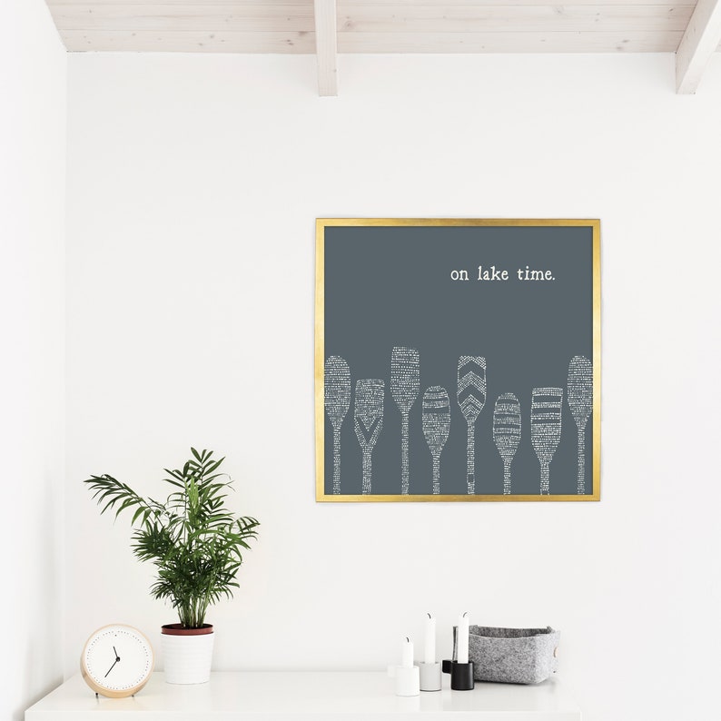 On Lake Time Print | Paddle Decor Lake House Gift Artwork in Blue and ...