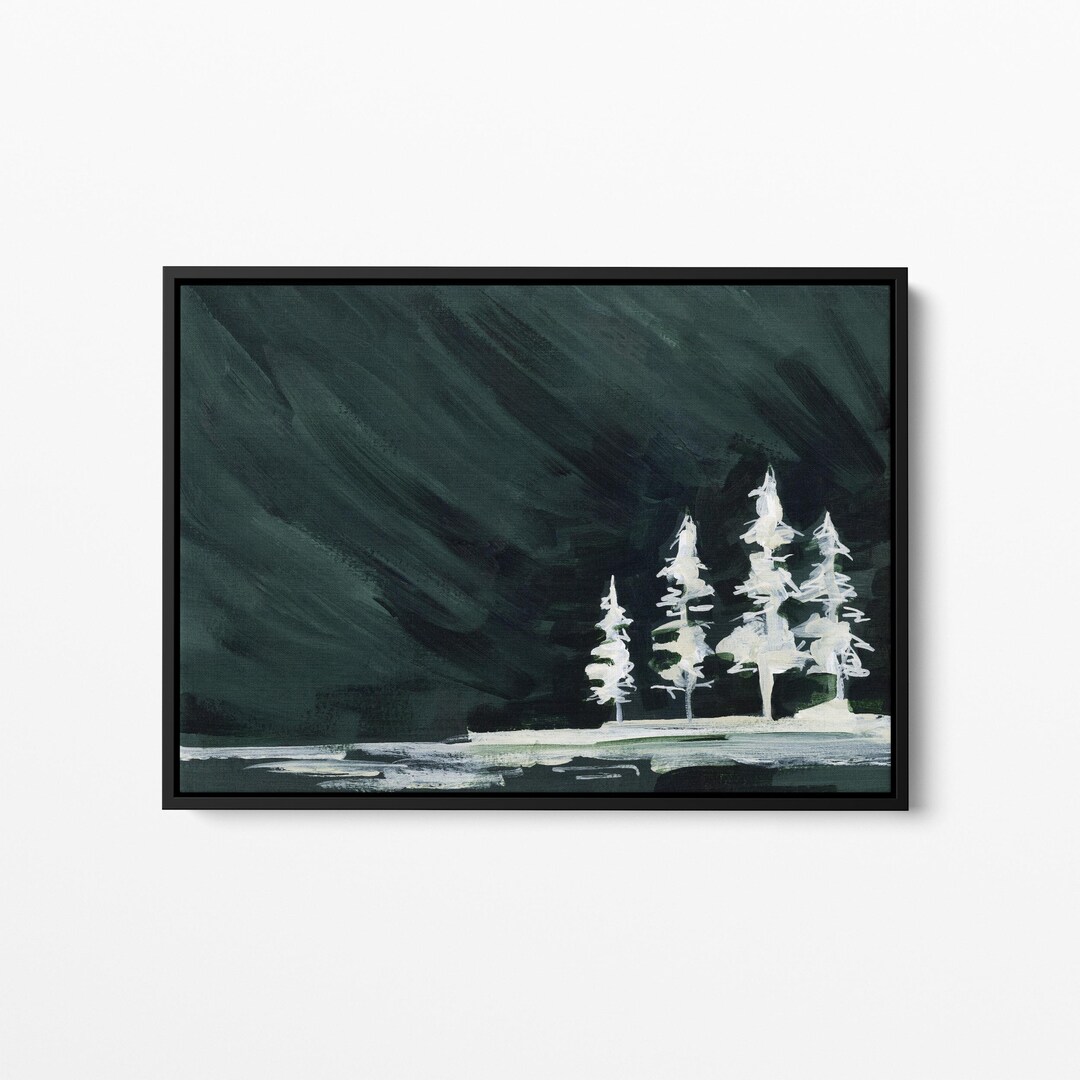 Winter Evergreen Painting Dark Green Tree Line Painting | Modern Forest ...
