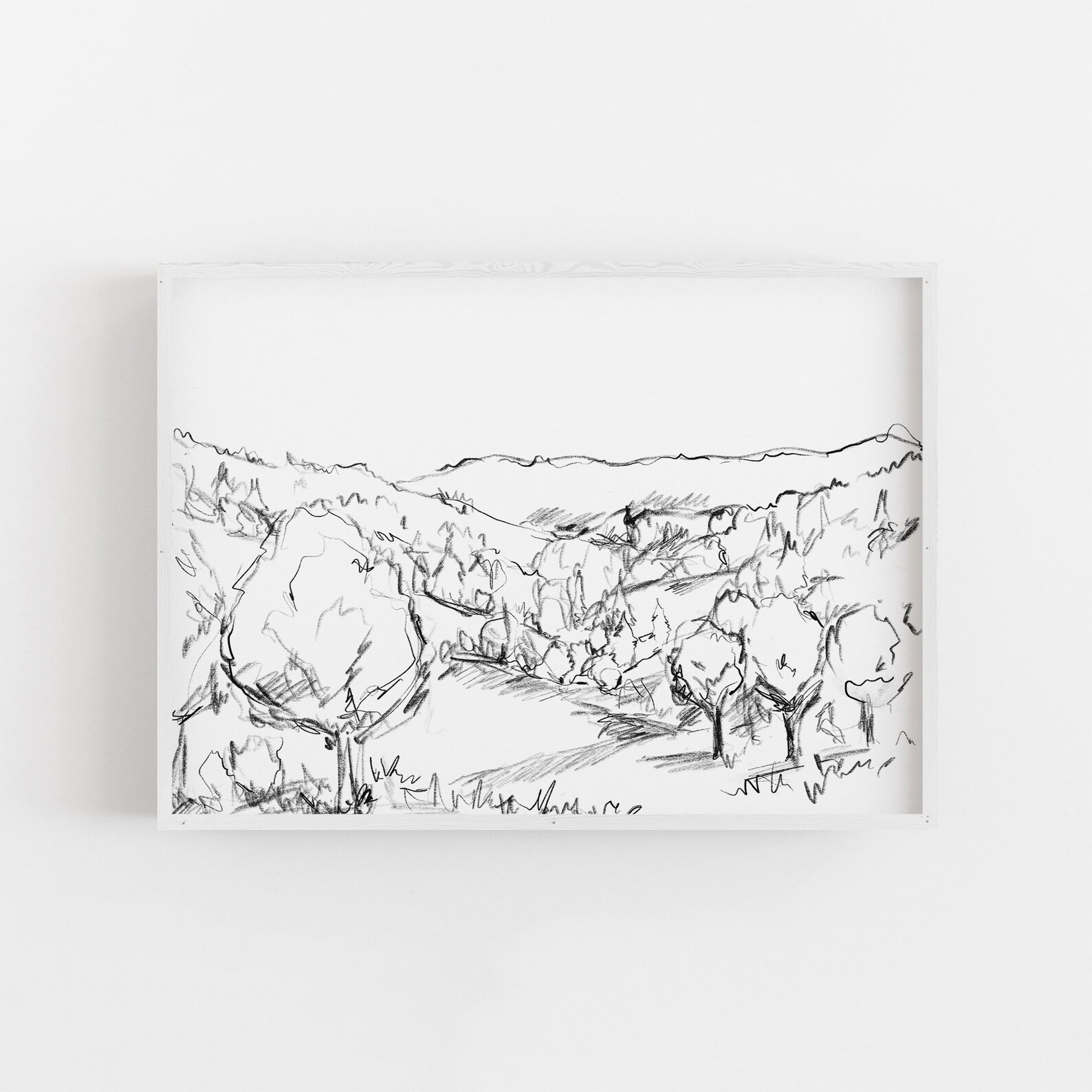 Countryside Art Landscape Illustration Black and White | Etsy
