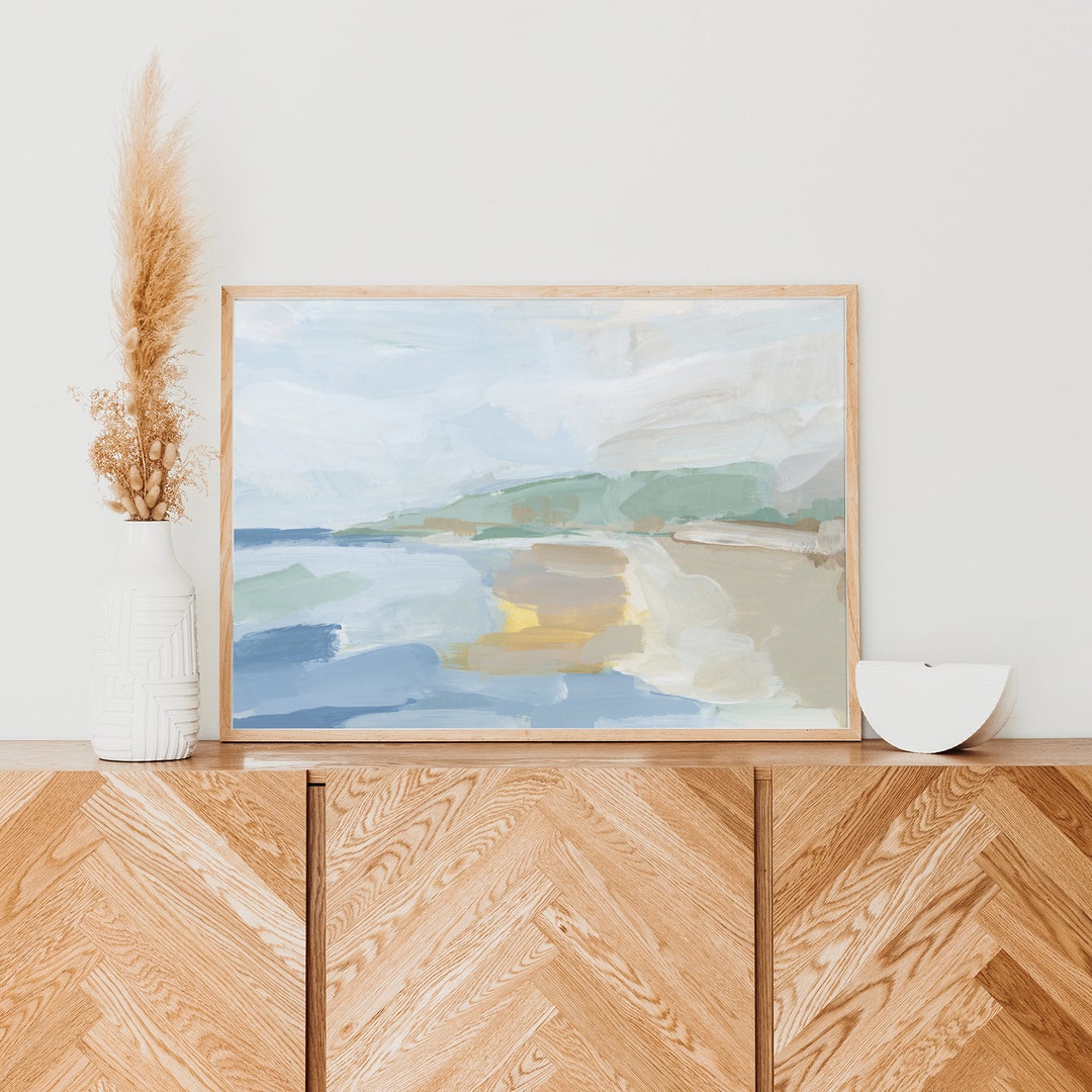 Light and Bright Beach Painting | Modern Coastline Artwork Oceanscape ...