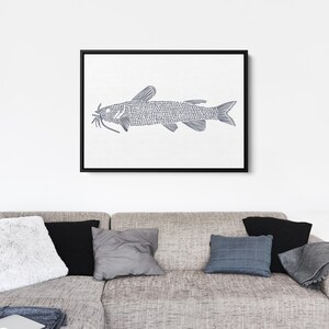 Lake Fish Art | Catfish Decor Modern Minimalist Fishing Gift Idea for ...