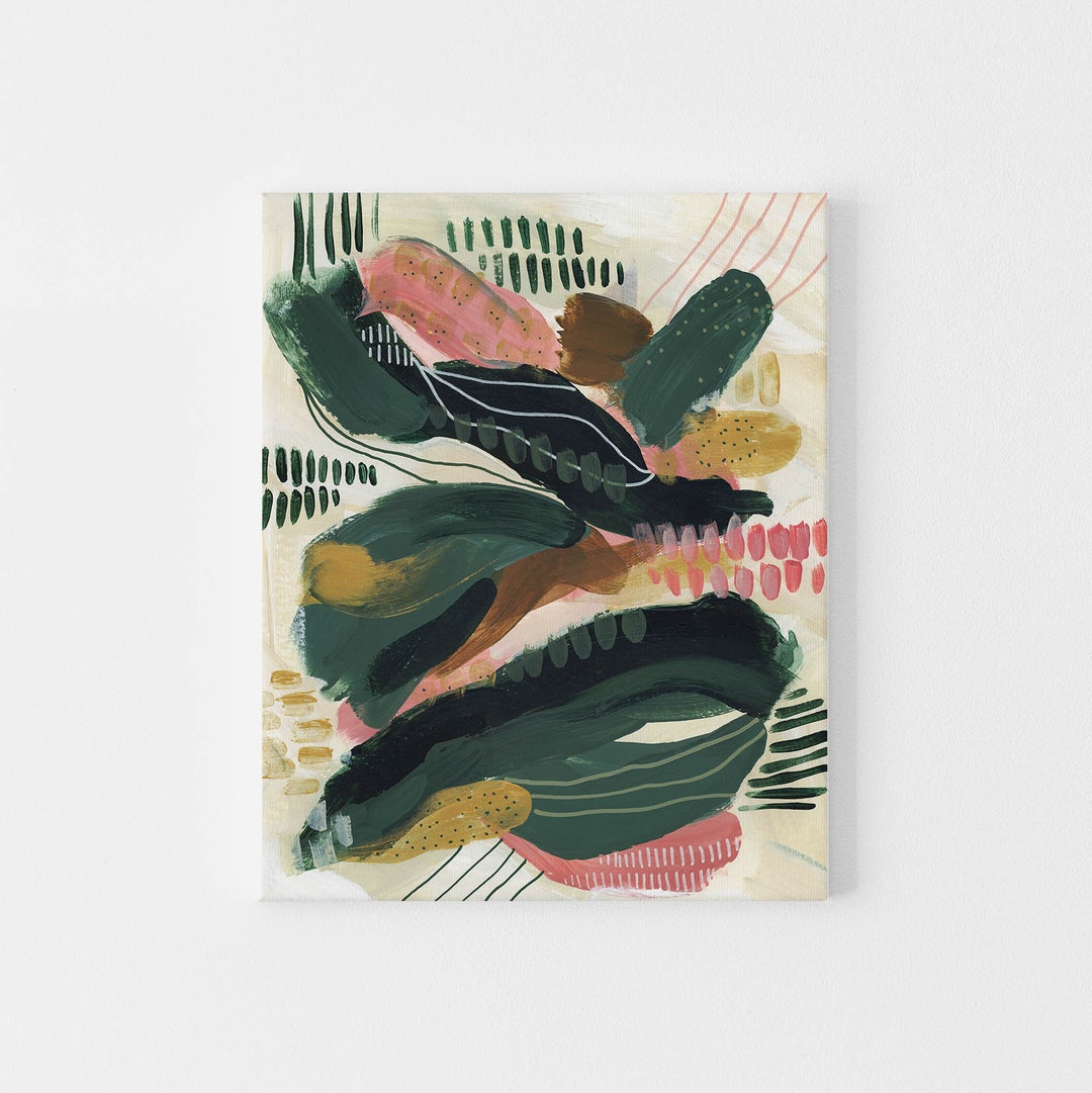 Abstract Painting | Tropical Inspired Pink and Green Artwork Jungle ...