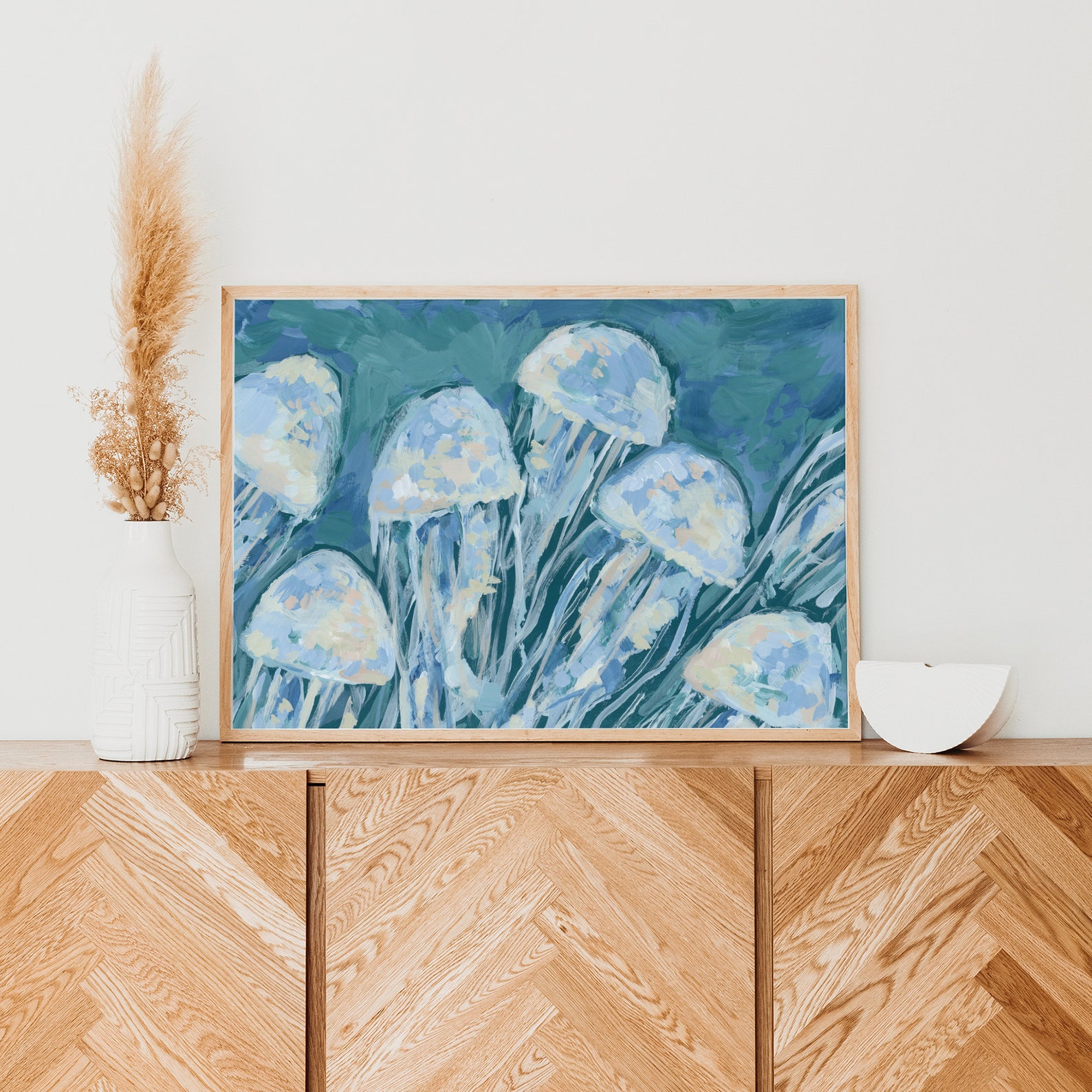 Turquoise Sea Creature Painting | "jellyfish Delight" - Art Print or ...