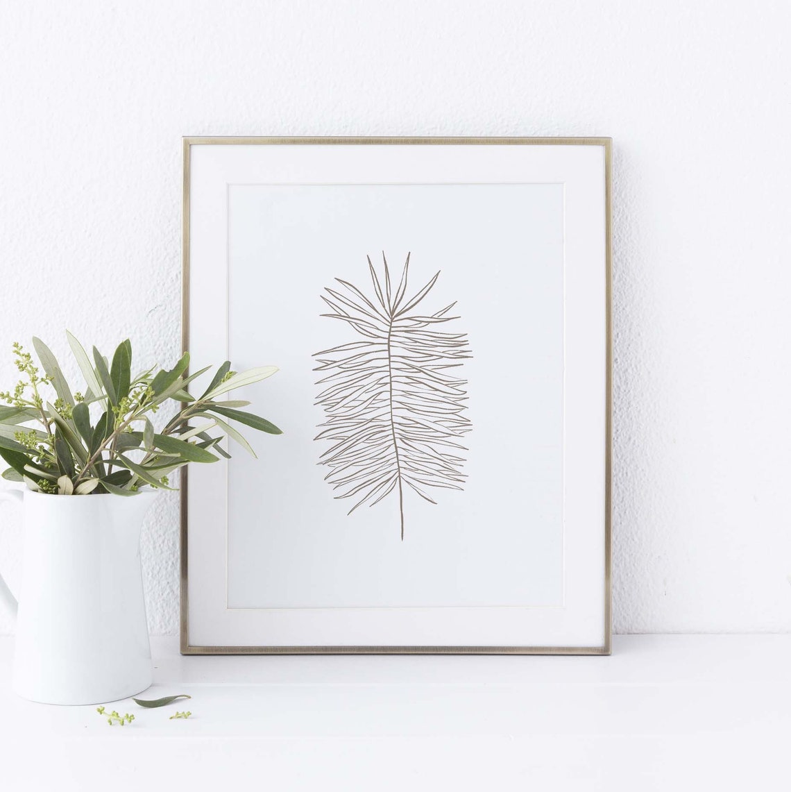 Palm Frond Art Modern Line Drawing Simple Nature Wall Poster | Etsy