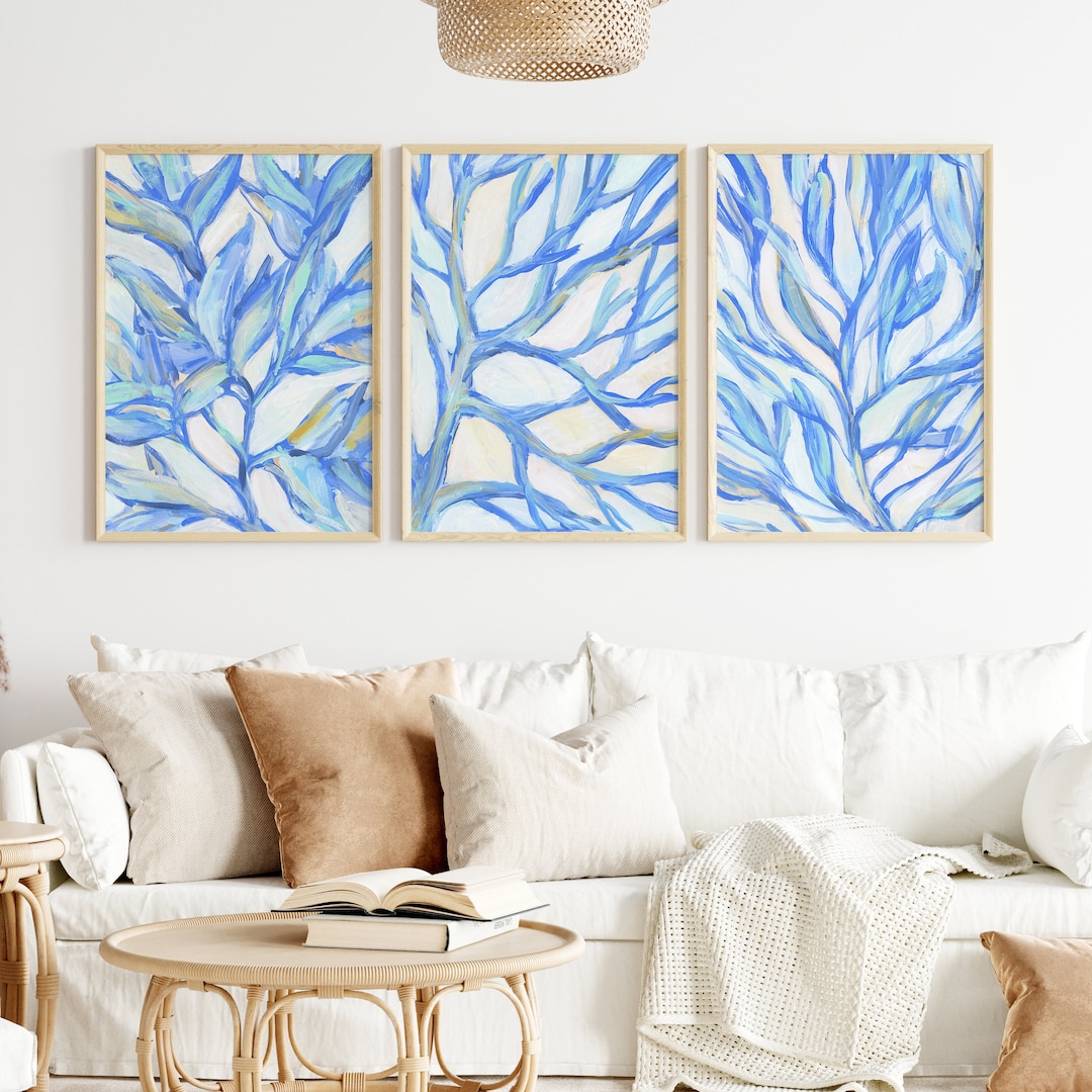 Bright Beach Art Seaweed Painting Set Sea Botanicals Turquoise - Etsy