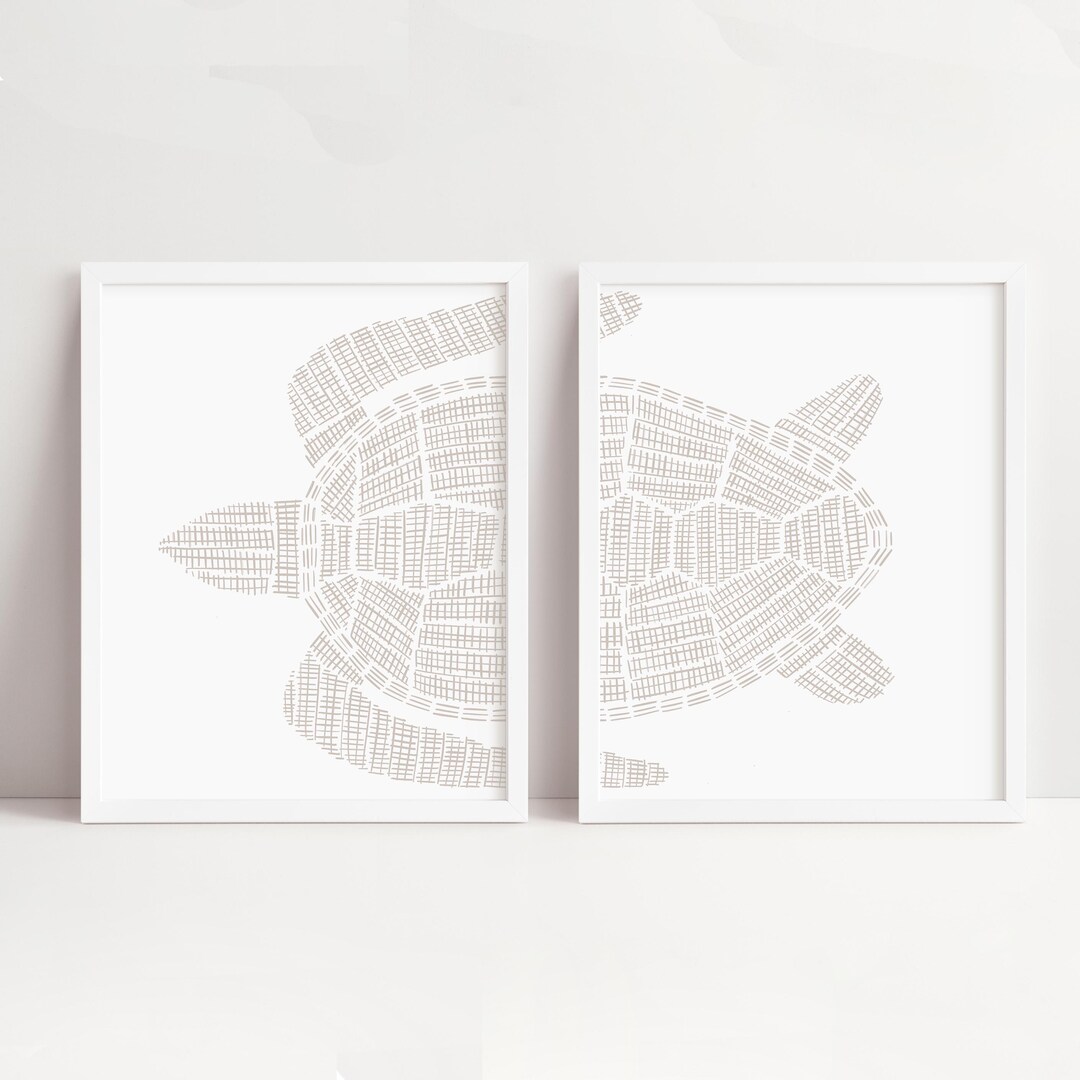 Loggerhead Sea Turtle Artwork | Modern Trendy Coastal Decor Diptych ...
