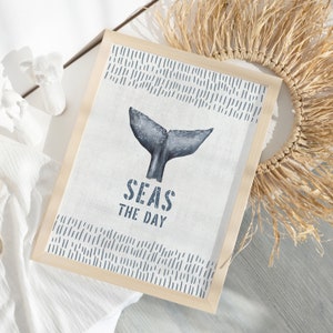 Seas the Day Art Poster | Ocean Quote Artwork With Whale Tail for ...