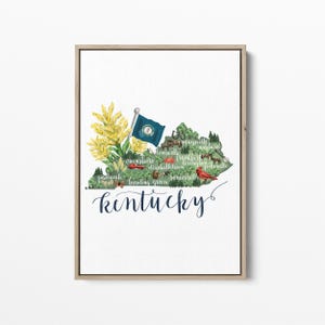 Kentucky Map Decor | Illustrated Home State Artwork, Louisville Wall ...