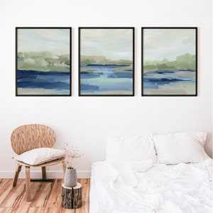 Lake Abstract Painting Seascape Water Scene Blue and Green Modern ...