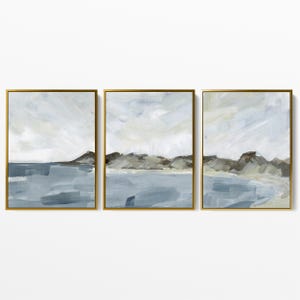 Coastal Landscape Wall Art Coastline Painting Beach Decor Shore Neutral Triptych | "shoreline ...
