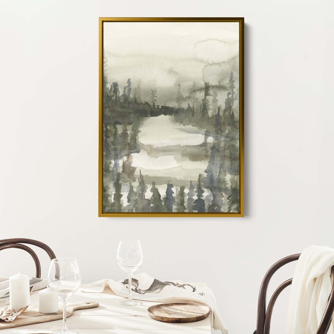 Tree Line Print | Misty Forest Painting With Fir & Pine Trees in Fog ...